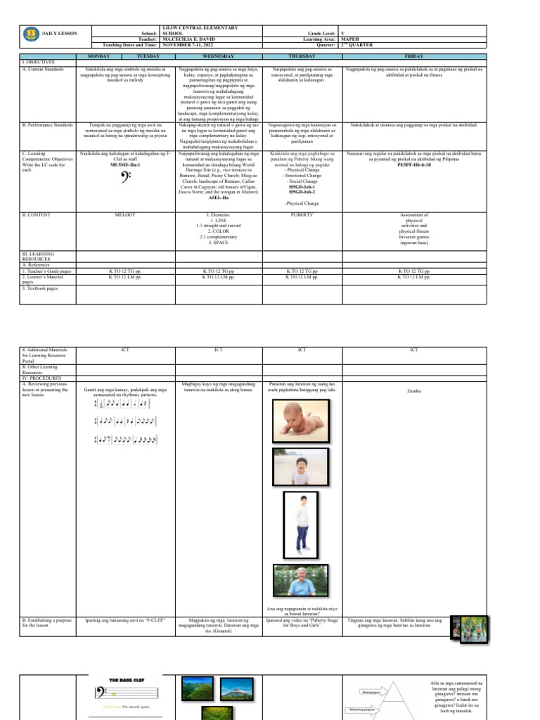 DLL Mapeh-5 Q2 W1-1 | PDF