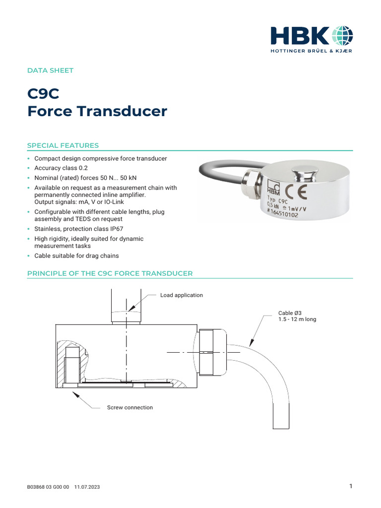 C9C Force Transducer: Data Sheet | PDF | Amplifier | Frequency