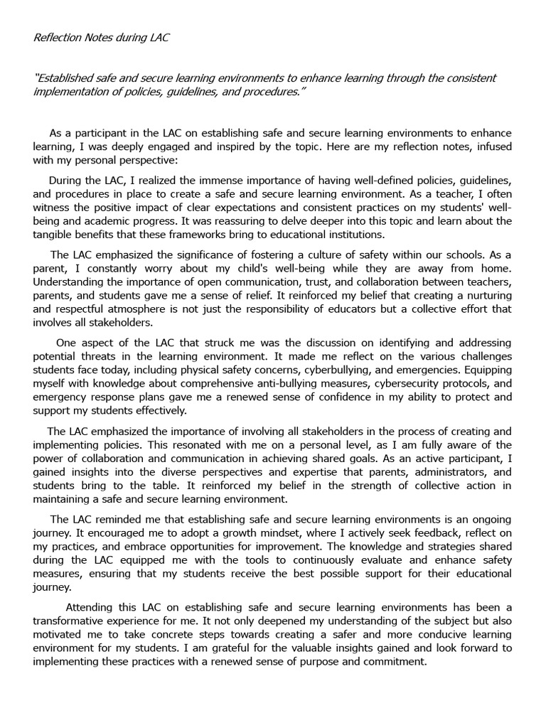 Reflection Notes During LAC 1 | PDF | Learning | Mindset
