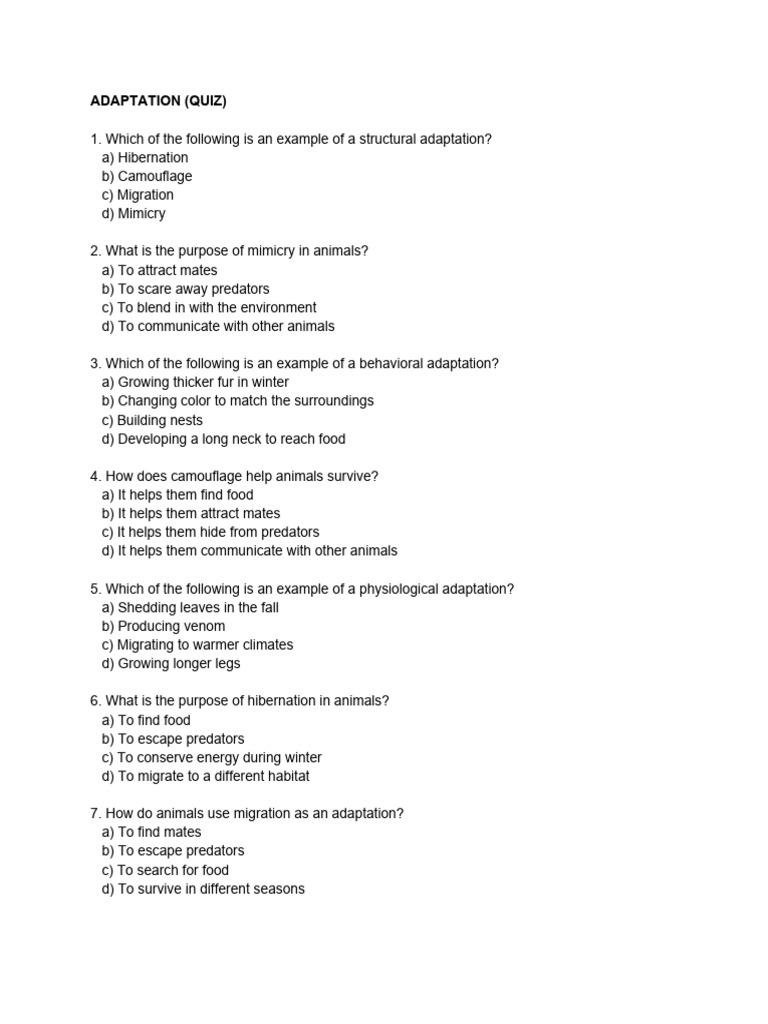 Adaptation (Quiz) | PDF