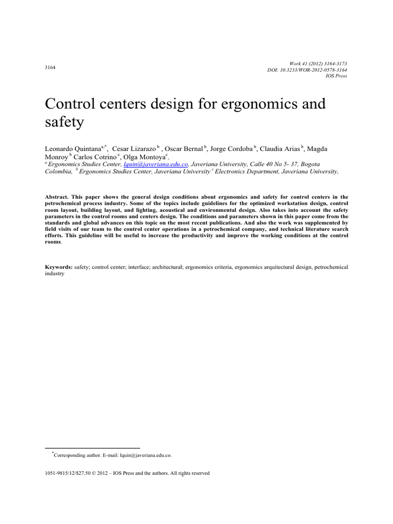 Control Centers Design For Ergonomics An | PDF | Lighting | Human Factors And Ergonomics