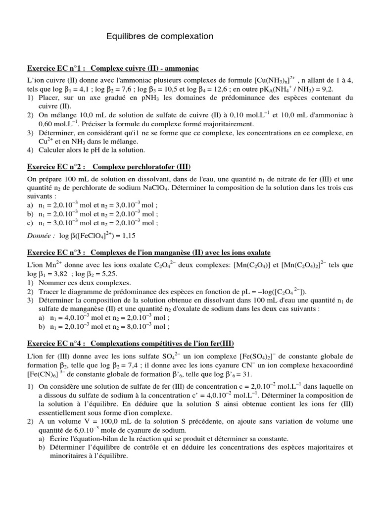 Exos Probs Complexation | PDF