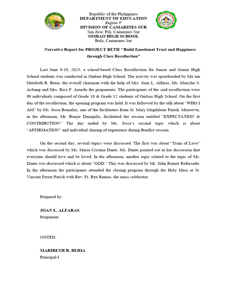 Ombao HS Project BETH Report | PDF