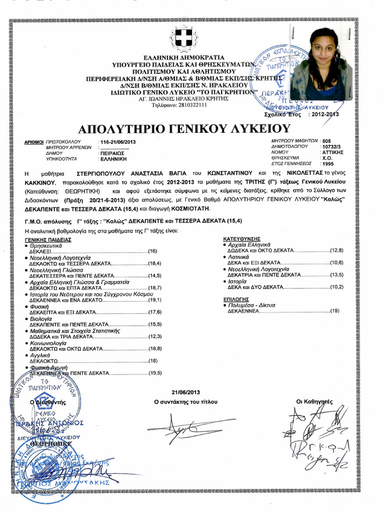 απολυτηριο Λ ΥΚΕΙΟΥ | PDF