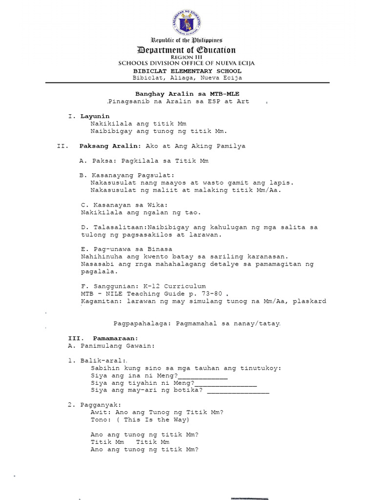 LESSON PLAN-COT MTB-TITIK Mm | PDF