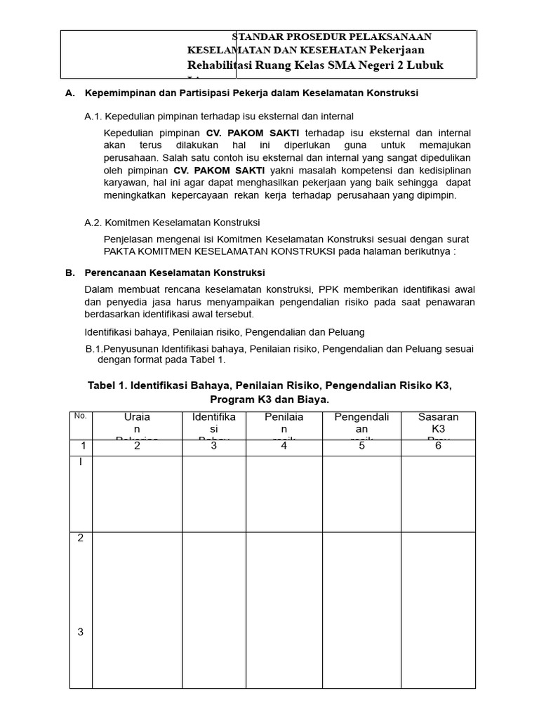RK3K Rehab SMA Lubuk Linggau (Tabel IBRP) | PDF