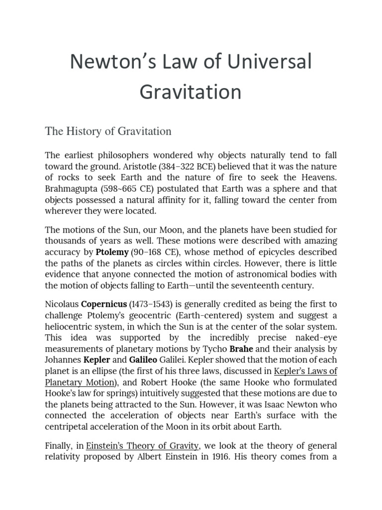Newtons Law of Universal Gravitation Handout - 2023 | PDF | Newton's Law Of Universal ...