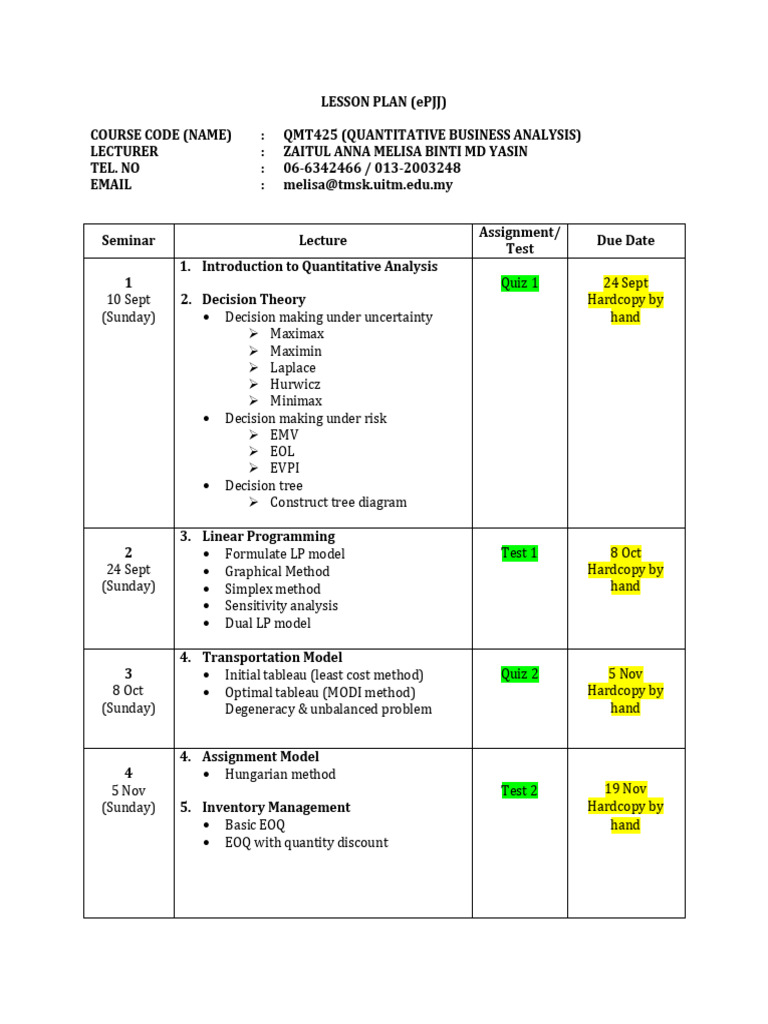 Lesson Plan Sept 2017 - Jan 2018 - QMT425 | PDF | Epistemology Of ...