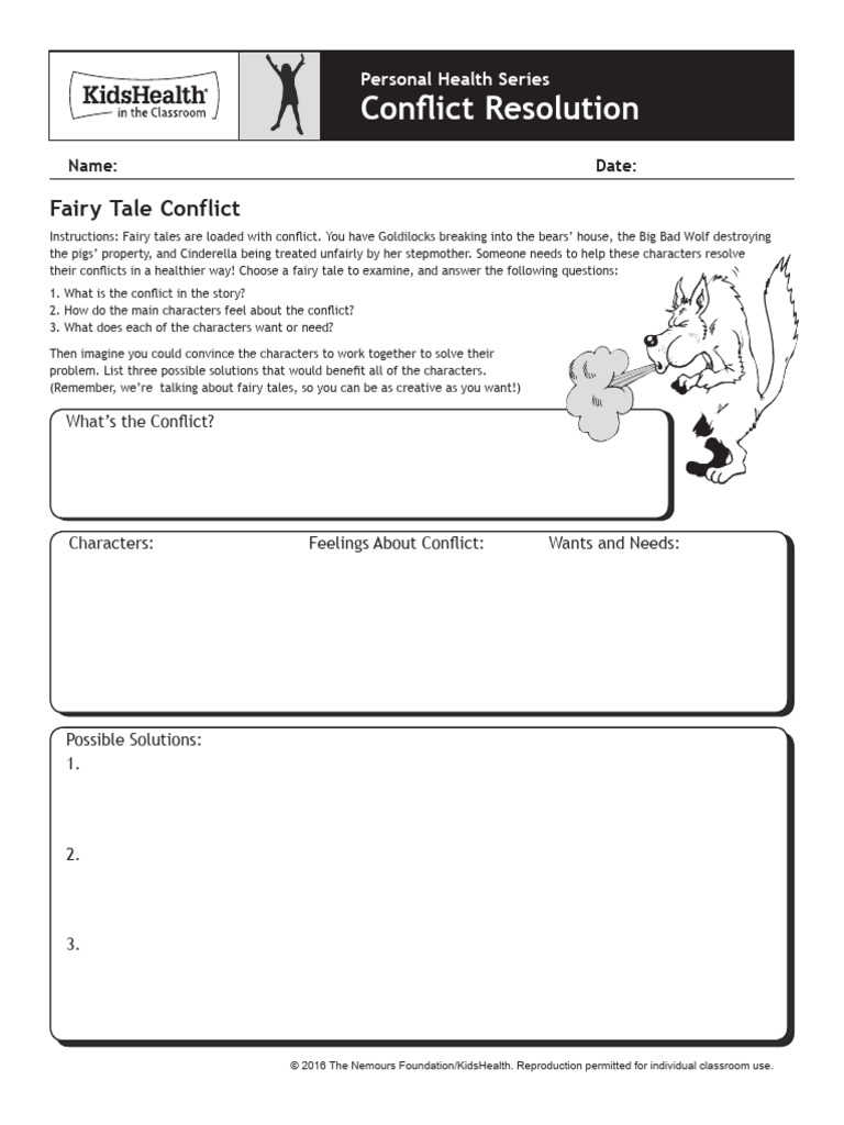 Fairy Tale Conflict Resolution Worksheet | PDF