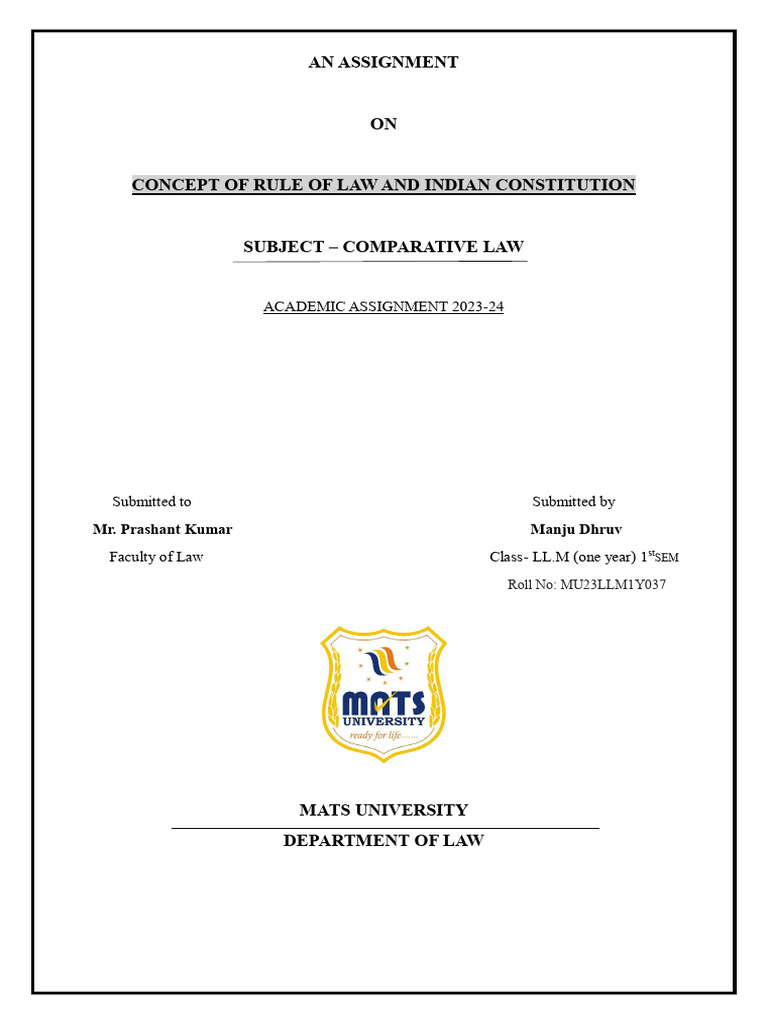 An ASSIGNMENT On Comperative Law LLM Final Draft by Manju Dhruv | PDF | Rule Of Law | Constitution