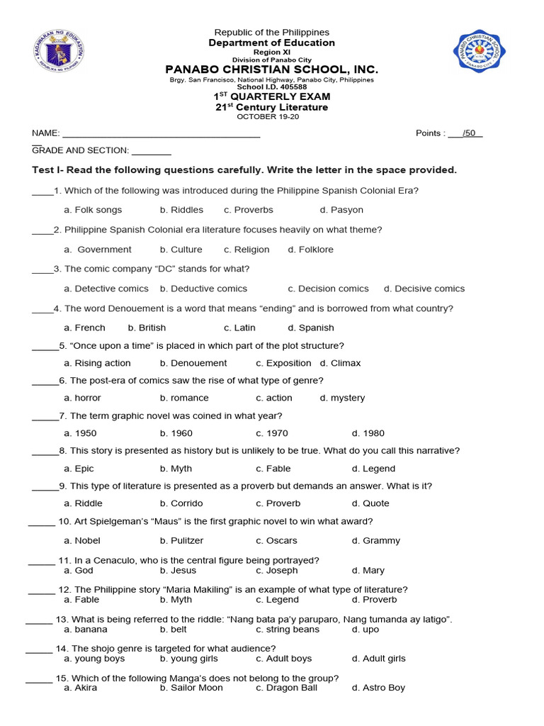21st Lit 1ST QUARTER EXAM | PDF 21st Lit 1ST QUARTER EXAM | PDF