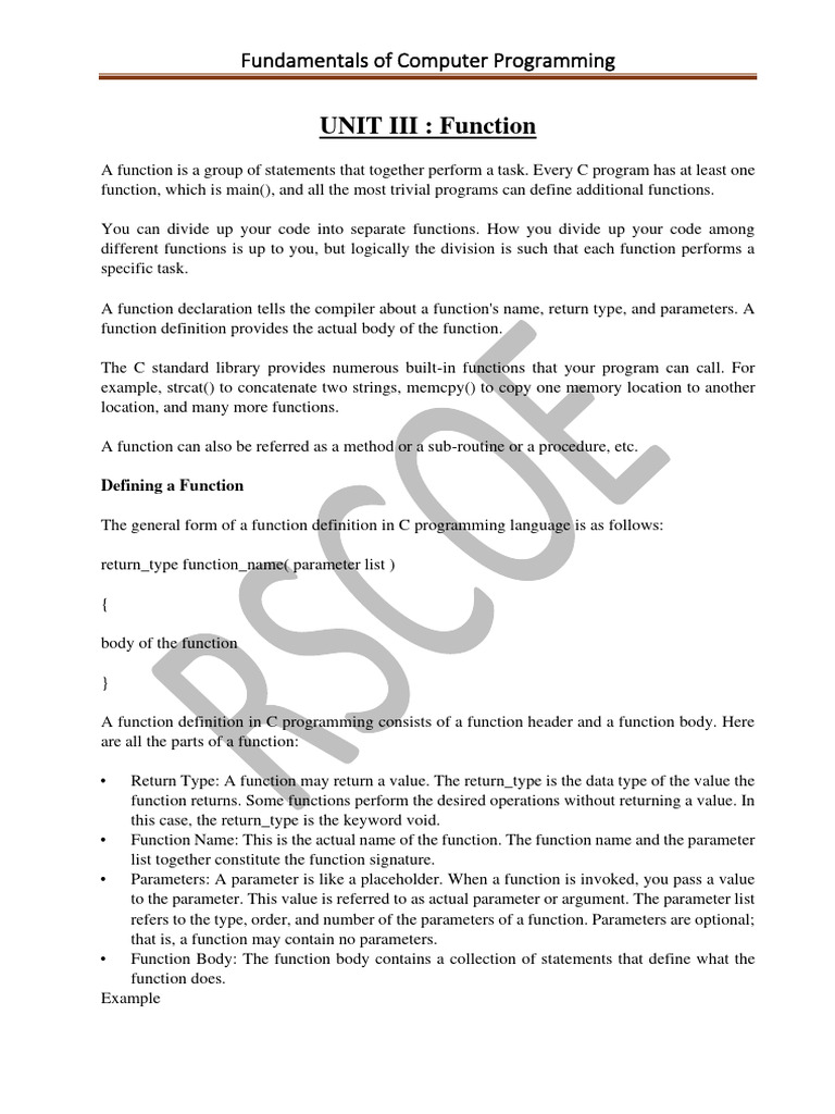 UNIT III - Final | PDF | Parameter (Computer Programming) | Variable (Computer Science)