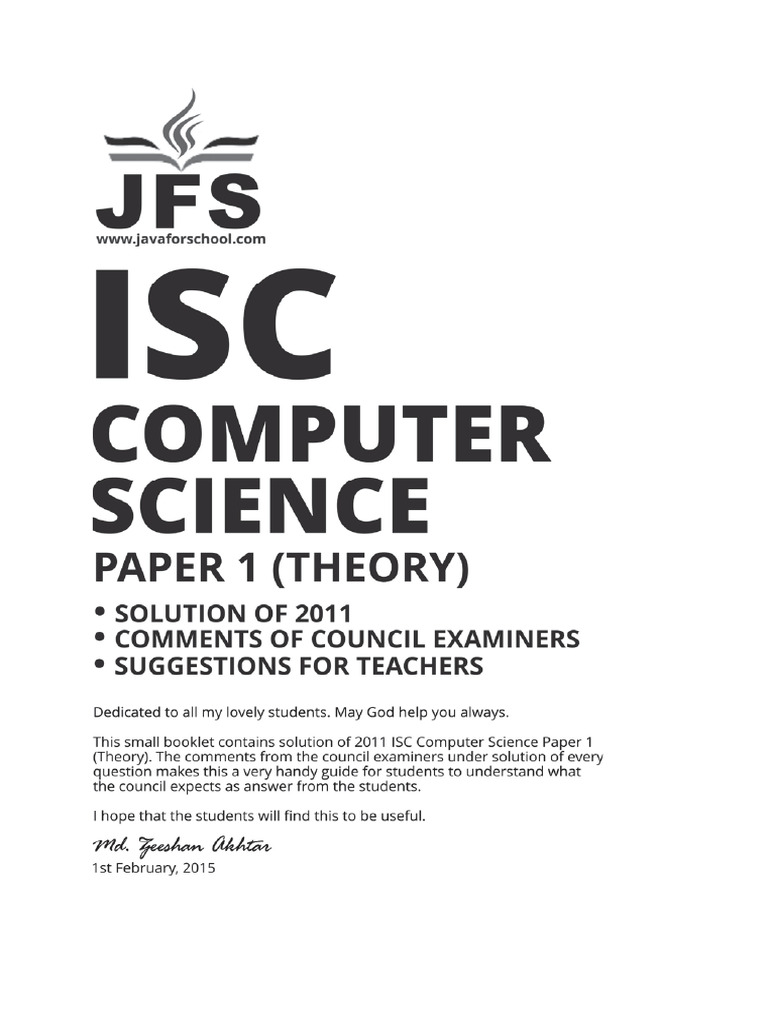 ISC Computer Science 2011 Solved Paper | PDF