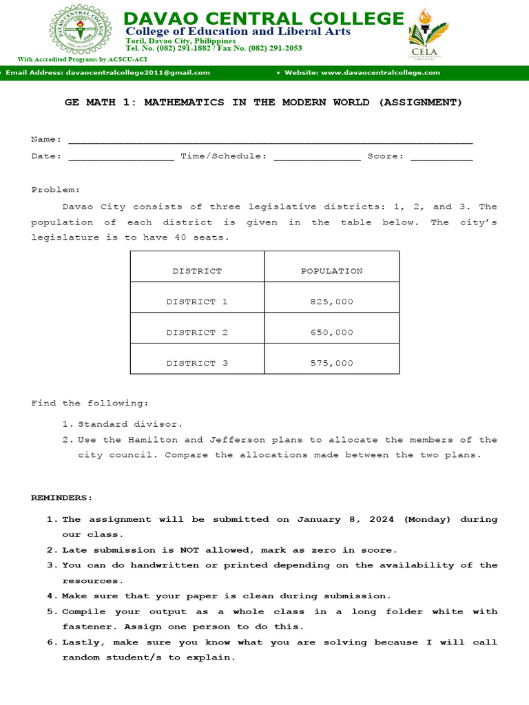 Ge Math 1 - Assignment | PDF