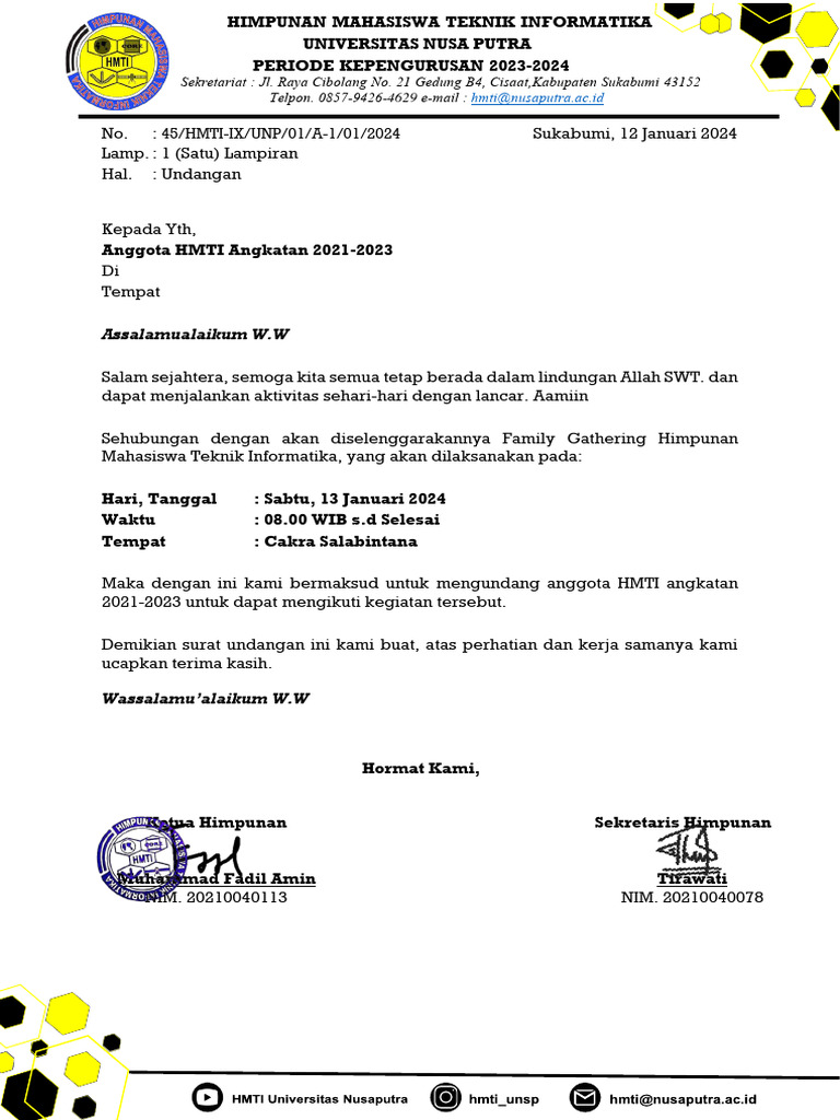 Surat Undangan Family Gathering HMTI | PDF