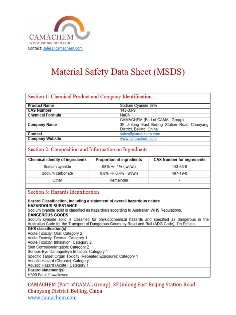 Calcium Cyanamide MSDS Overview | PDF | Cyanide | Toxicity
