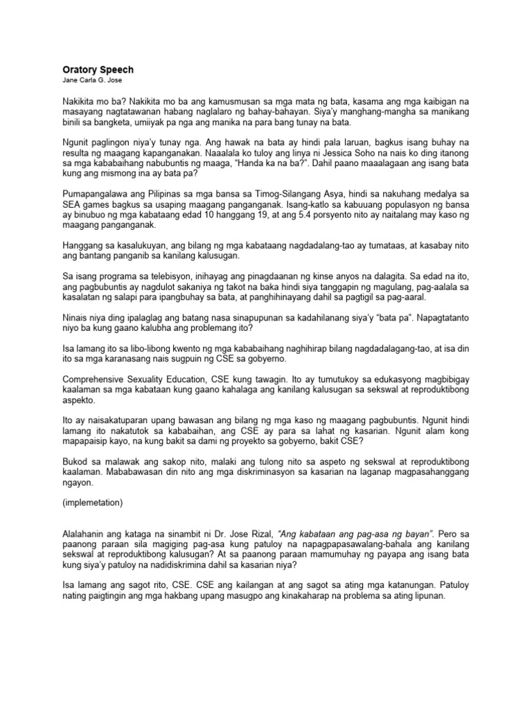 Oratory Speech | PDF