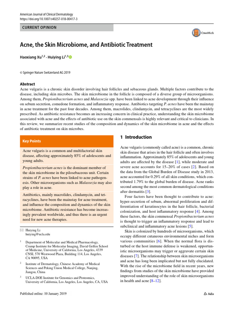 Acne, The Skin Microbiome, and Antibiotic Treatment2019 | PDF ...