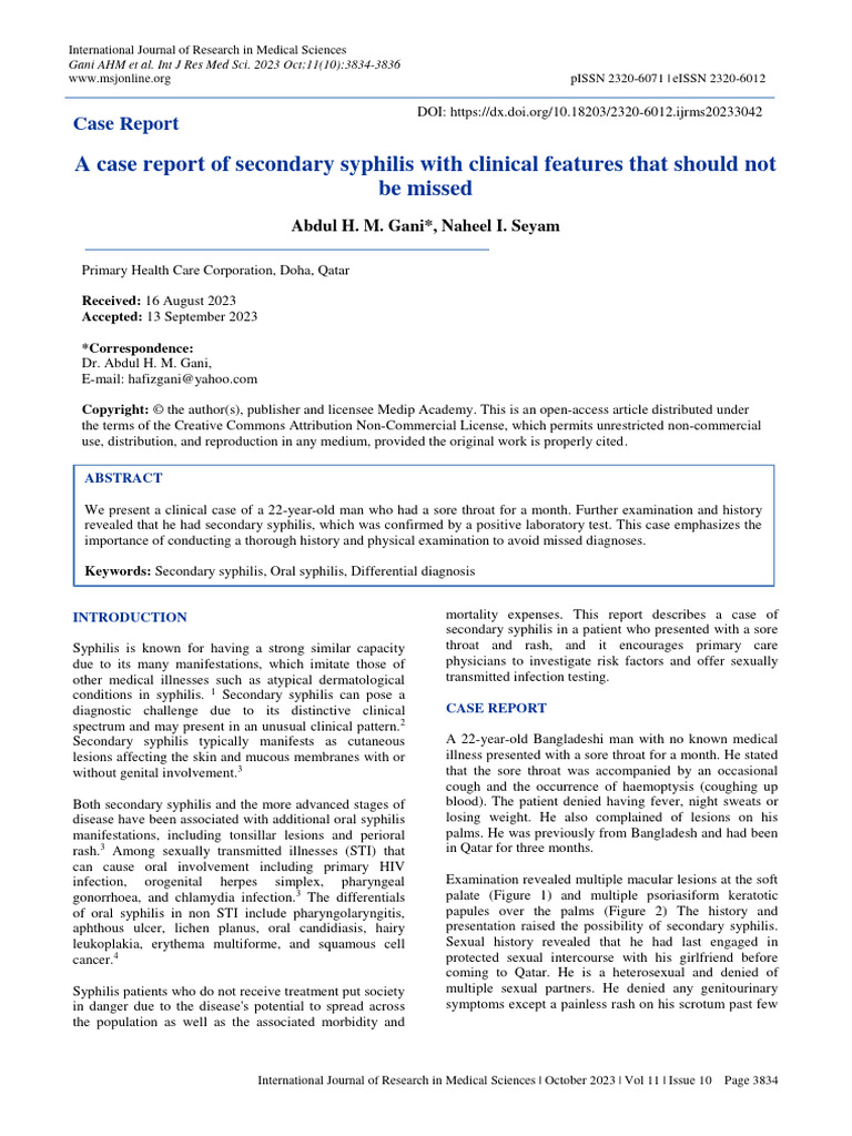 A Case Report of Secondary Syphilis With Clinical - 231123 - 190339 ...