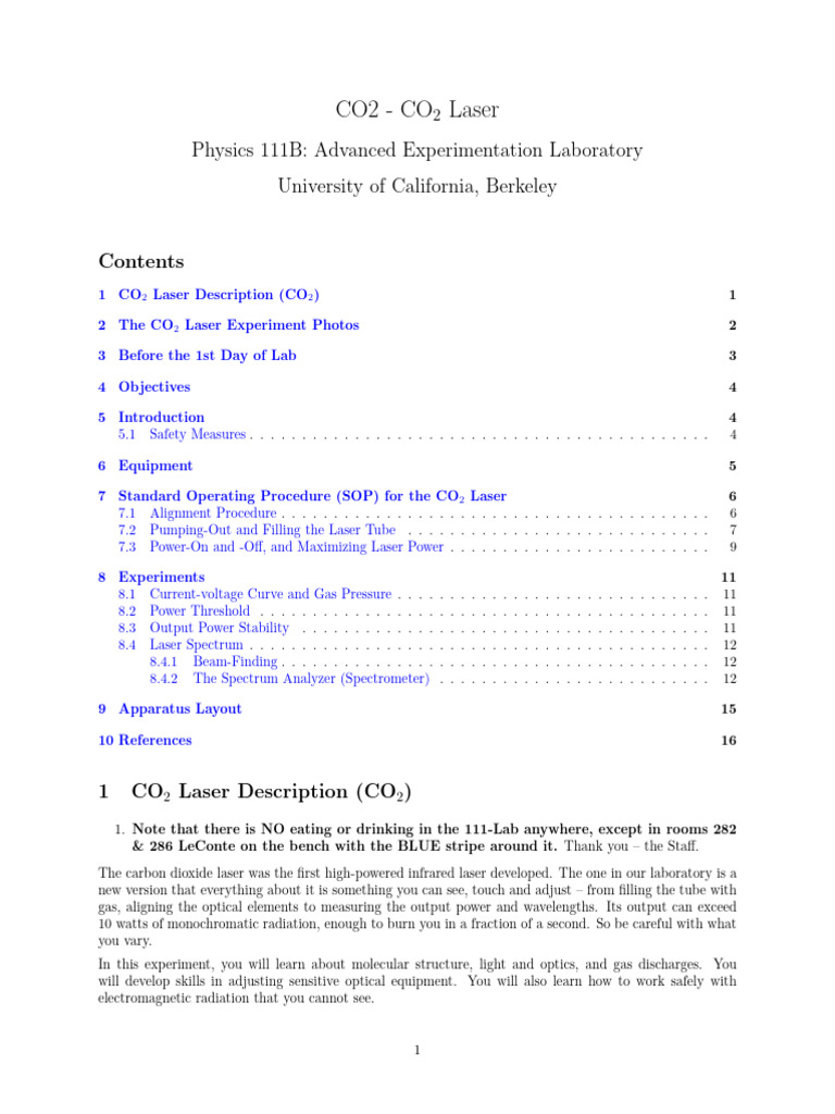 Co2 - Co Laser: Physics 111B: Advanced Experimentation Laboratory University of California ...
