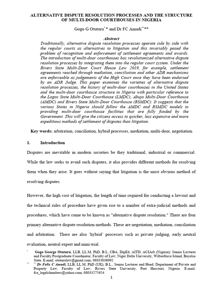 Adr and Structure of Multi-Door Courthouses | PDF | Alternative Dispute ...