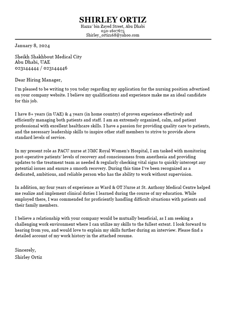 Nursing Job Application by Shirley Ortiz | PDF