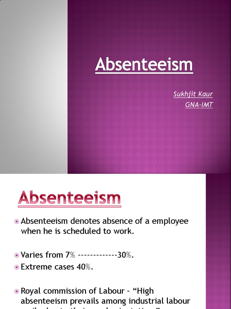 Absenteeism | PDF | Occupational Safety And Health | Employment