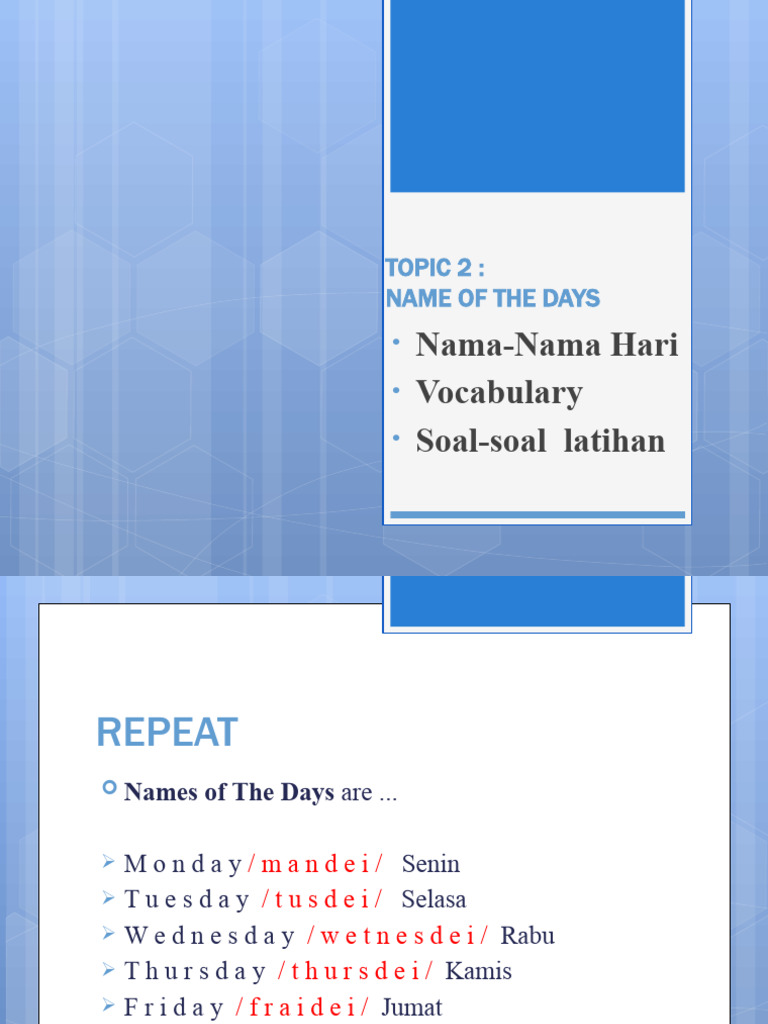 Ppt topic 2 Names of the days | PDF