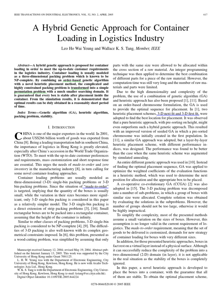 A Hybrid Genetic Approach For Container Loading in Logistics Industry | PDF
