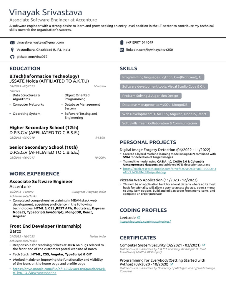 Vinayak's Resume Linkedin | PDF | Software | Computer Programming Vinayak's Resume Linkedin | PDF | Software | Computer Programming