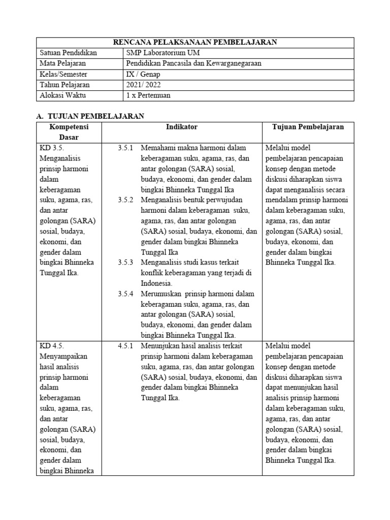 RPP Harmoni Dalam Keberagaman | PDF | Kesehatan Holistik