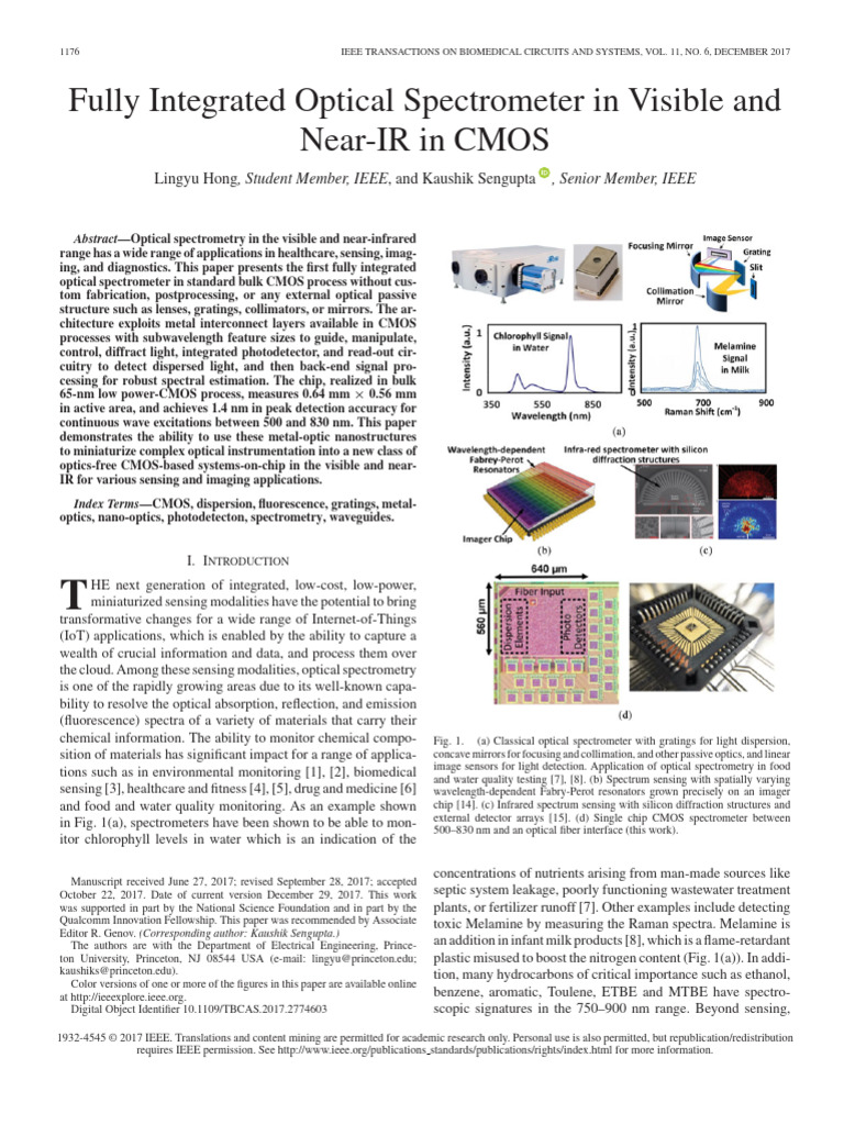 Fully Integrated Optical Spectrometer In Visible And Near Ir In Cmos Pdf Optics Waveguide