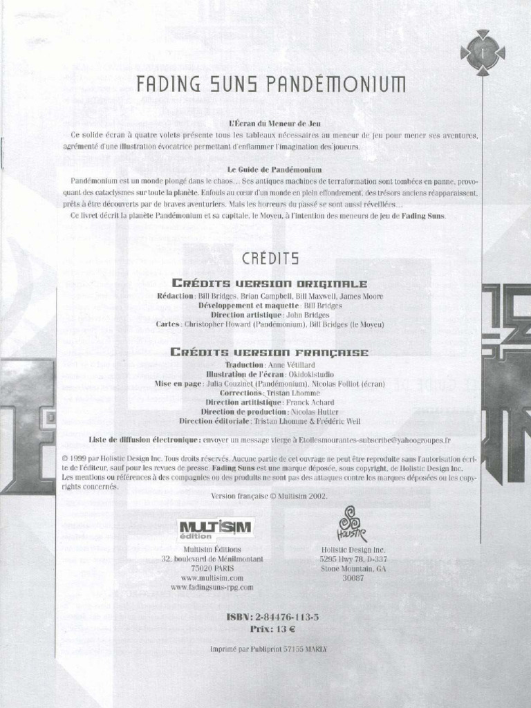 (JDR - FR) Fading Suns - Pandemonium | PDF