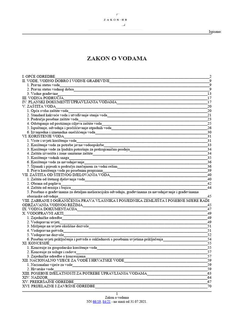 Zakon o Vodama 2021 | PDF