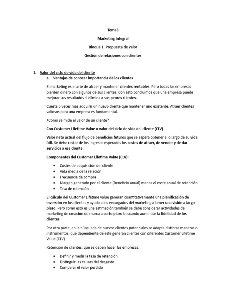 Tema3 Resumen Propuesta de Valor | PDF | Negocios