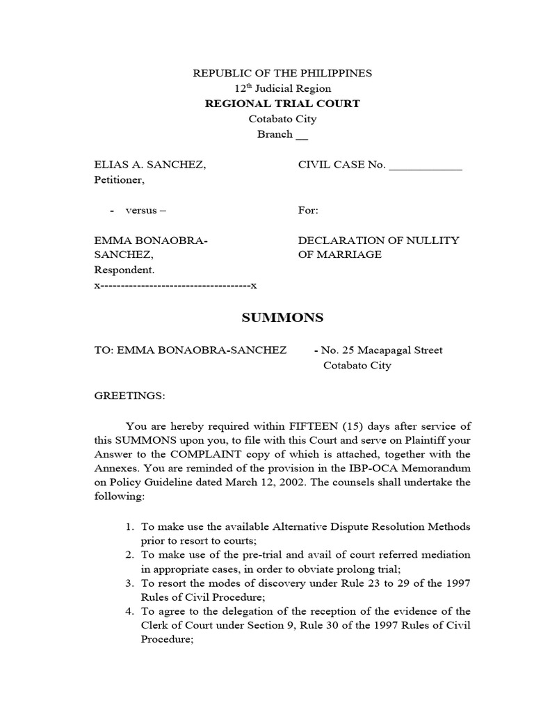 Sample Summons | PDF