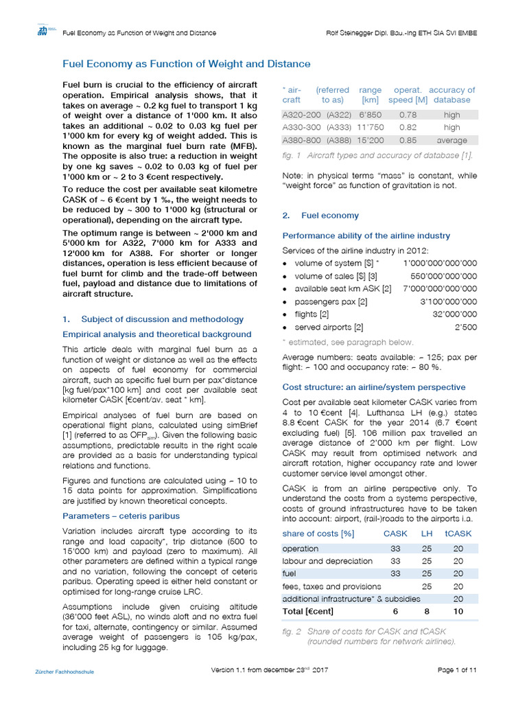 Steinegger Fuel Economy As A Function of Weight and Distance v1-1 | PDF | Lift (Force) | Drag ...