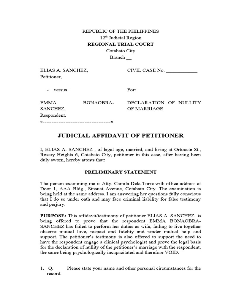 Sample Judicial-Affidavit-Annulment-Elias | PDF | Annulment | Affidavit