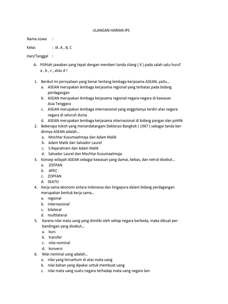 Ulangan Harian IPS Kelas IX | PDF