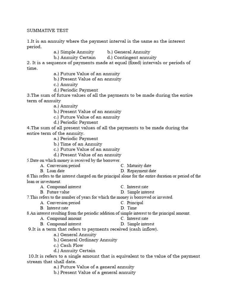 SUMMATIVE TEST Genmath q2 | PDF | Present Value | Bonds (Finance)