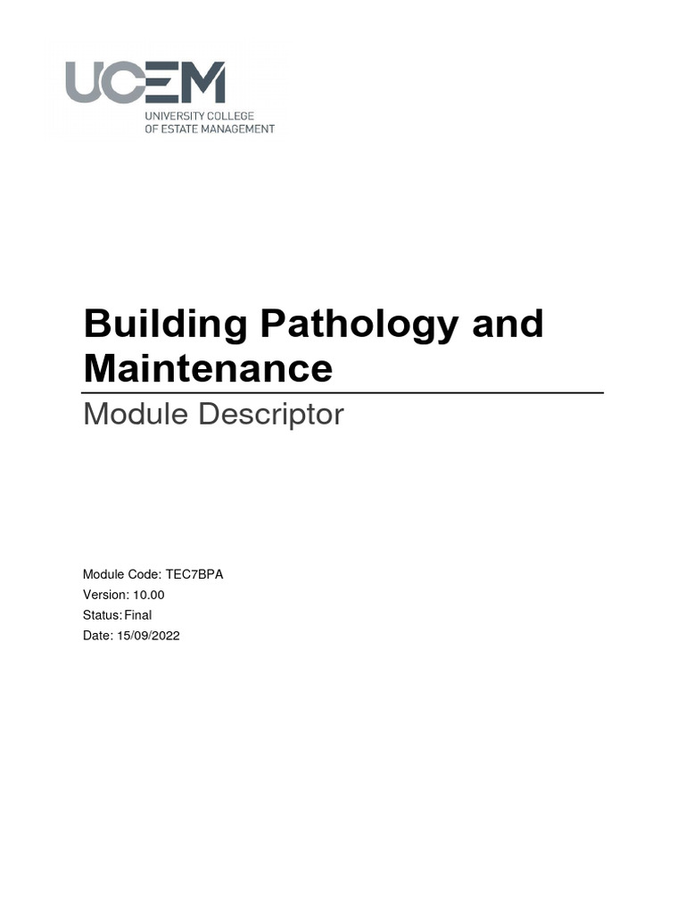 TEC7BPA Building Pathology and Maintenance | PDF | Life Cycle ...