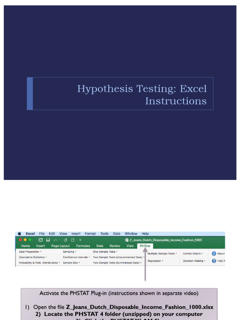 HypothesisTesting ExcelInstructions | PDF