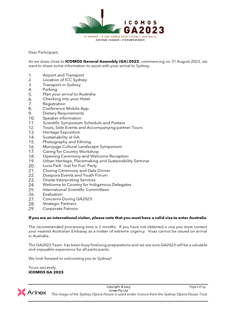 ICOMOS GA2023 Pre Arrival Letter - English | PDF | Debit Card ...