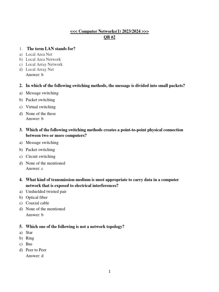Computer Networks1 QB2 CCE 23 24 بعد التعديل | PDF | Transmission Control Protocol | Ip Address