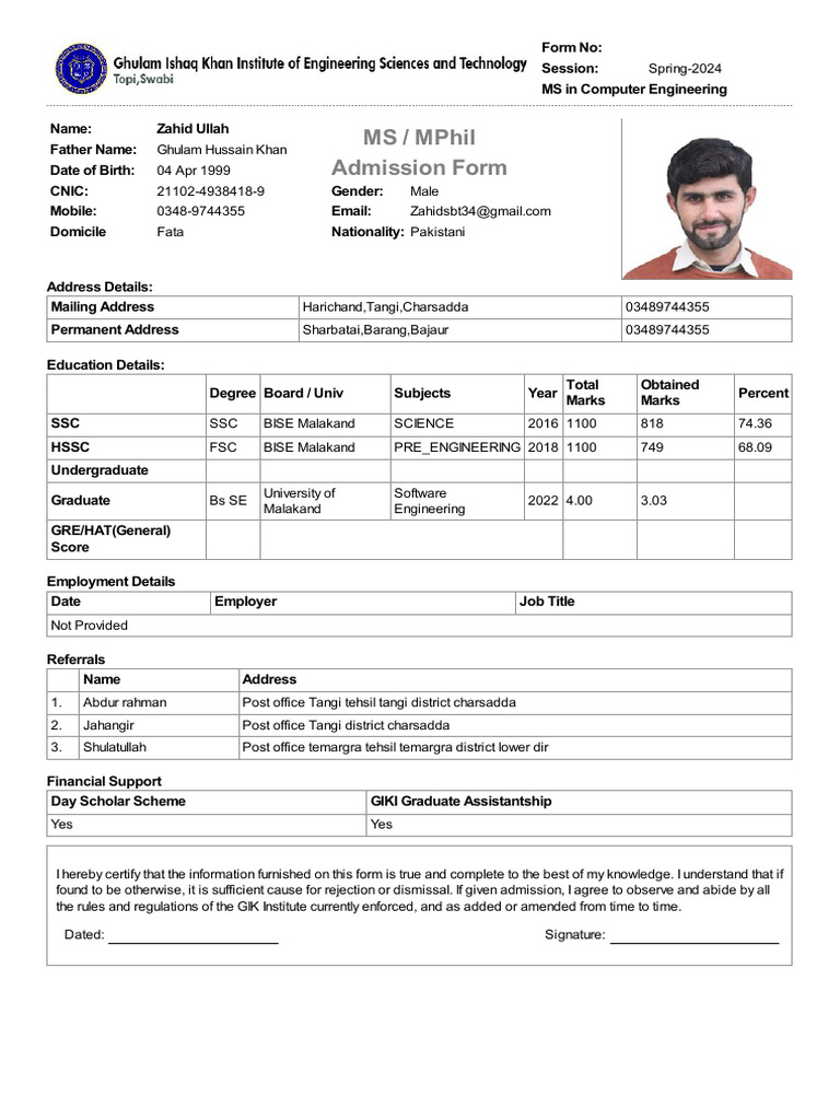 Admission Form | PDF