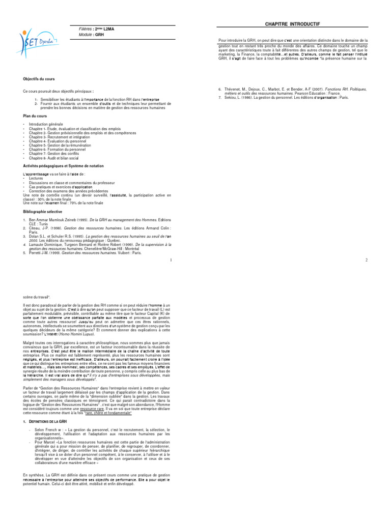 Cours Grh 2023 l2ma | PDF