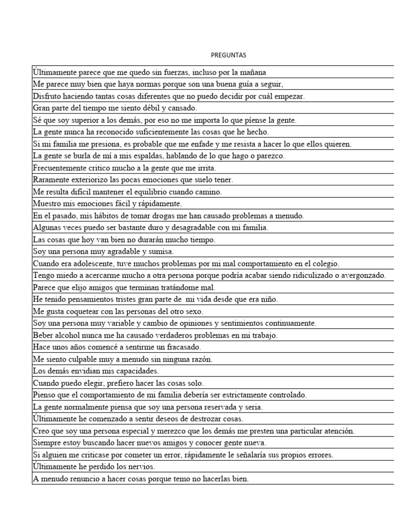 Hoja de Respuestas - Millon III | PDF | Pensamiento | Las emociones