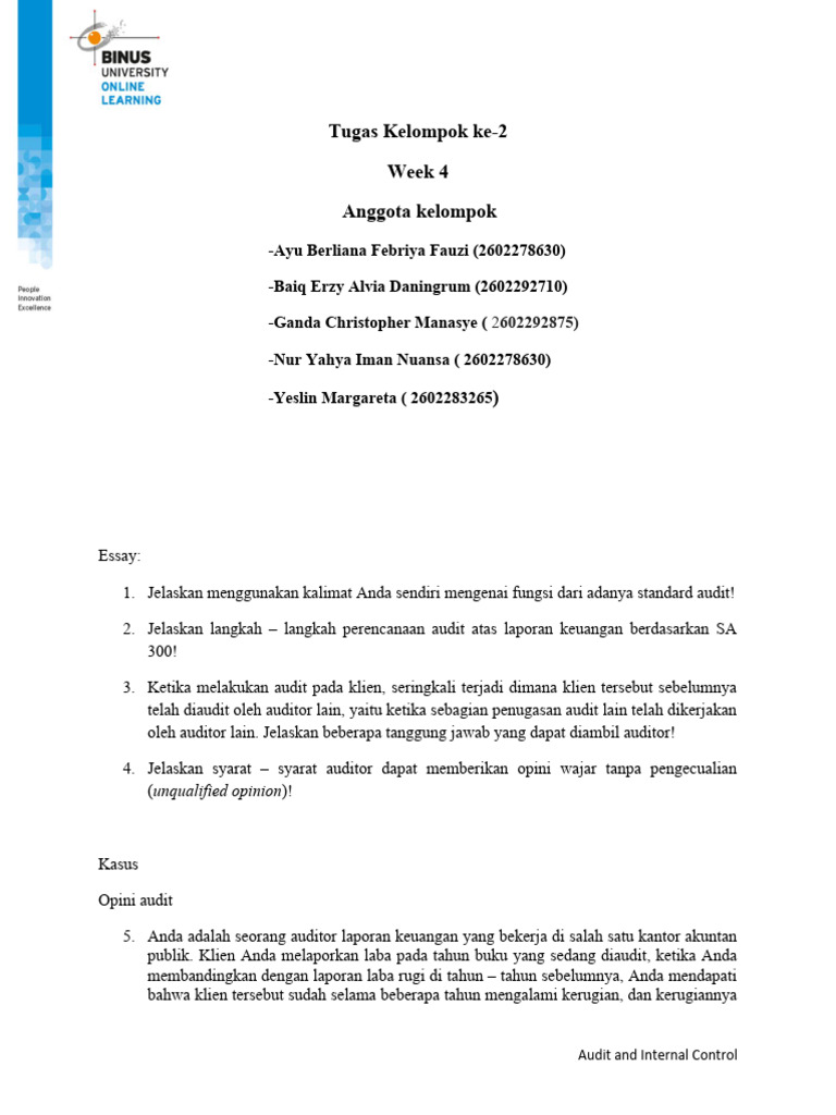 TK 2 Week 4 - Internal Control | PDF TK 2 Week 4 - Internal Control | PDF