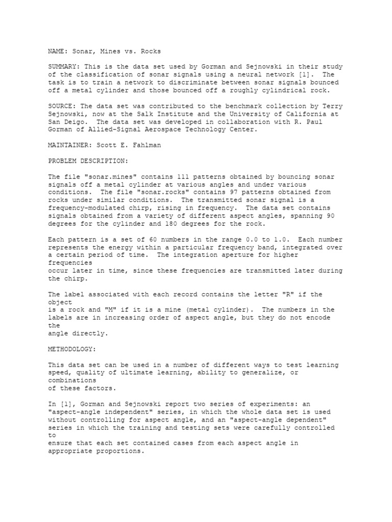 Sonar Names | PDF | Experiment | Sampling (Statistics)