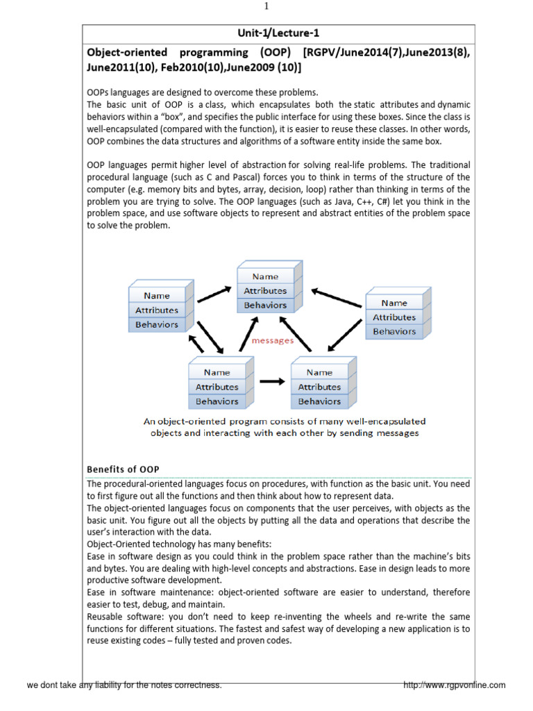 Notes Oopm Unit 1 Pdf Object Oriented Programming Inheritance